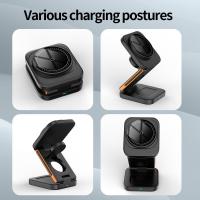 China Mobile Phone Stand 3-in-1 Foldable Magnetic Wireless Charger with Over-Charging Protection and USB-Type C Input Port for sale
