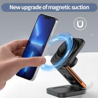 China Mobile Phone Stand 3-in-1 Foldable Magnetic Wireless Charger with Over-Charging Protection and USB-Type C Input Port for sale