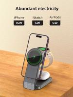 China Magnetic 3-in-1 Wireless Charger with 15W Qi Fast Charging and OCP Protection for sale