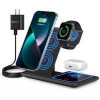 China 3 in 1 Mobile Phone Fast Charging Magnetic Wireless Charger Foldable and Portable Output 5W/7.5W/10W/15W Protection for sale