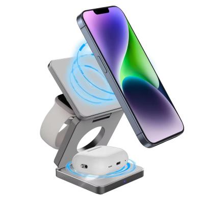 China 3 In 1 Fast Charging Portable Foldable Wireless Charger Stand For Phone with Aluminum Material for sale