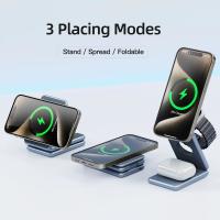 China Smart Watch and Phone Multifunctional 3 in 1 Foldable Wireless Magnetic Portable Charger with 12V/1.5A Output for sale