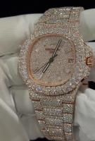 China Steel Body Full Iced Out Moissanite Diamond Watch Wrist Watch Handmade for sale
