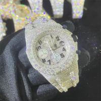 China Automatic Moissanite Bust Down Watch Studded Analog 14k White Gold Watch for sale