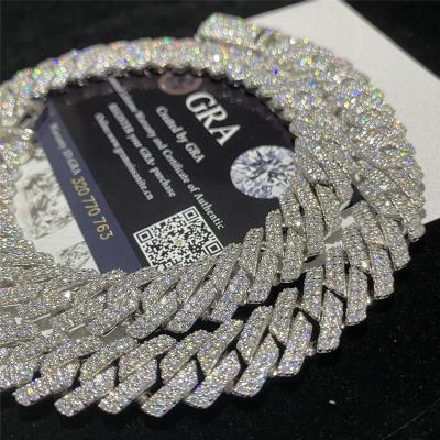 China 925 Sterling Silver Vvs Moissanite Cuban Chain Bracelet 14mm Miami Cuban Link Chain for sale