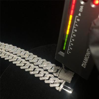 China S925 Gold Plated Moissanite Cuban Chain 22 Inches Moissanite Hip Hop Jewelry for sale