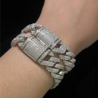 China Custom S925 Silver Moissanite Cuban Link Chain Miami Bracelet Iced Out Jewelry for sale