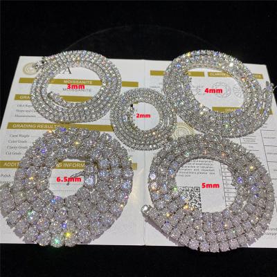 China VVS Moissanites Tennis Diamond Necklace Hip Hop 925 Sterling Silver 2mm 3mm 5mm 6.5mm for sale