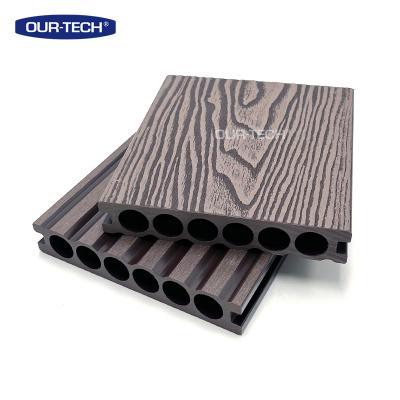 China Outdoor WPC Decking with 3D Embossed Finish 100% Waterproof and Anti-Slip Textured Surface for sale