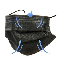 China Adult Black Nonwoven Disposable Flat Mask Three Ply Face Mask Earband 17.5*9.5 for sale