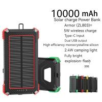 China Wireless Output 5W Solar Power Bank 2.1A Output 10000mAh for iPhone 15 Outdoor Charging for sale