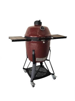 China Glossy Deep Red Kamado BBQ 22 Inch High Capacity With Bamboo Shleves for sale