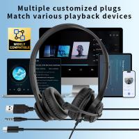 China JTY-1225 Head mounted wired headphones with microphone, desktop laptop, online learning, office, customer service, call headset 3.5mm/Type-C/USB plug, supporting OEM/ODM customization service for sale