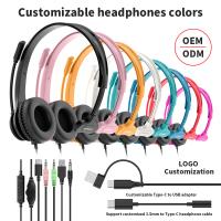 China JTY-1225 Head mounted wired headphones with microphone, desktop laptop, online learning, office, customer service, call headset 3.5mm/Type-C/USB plug, supporting OEM/ODM customization service for sale