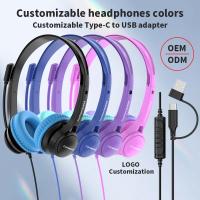 China JTY-1225 Head mounted wired headphones with microphone, desktop laptop, online learning, office, customer service, call headset 3.5mm/Type-C/USB plug, supporting OEM/ODM customization service for sale