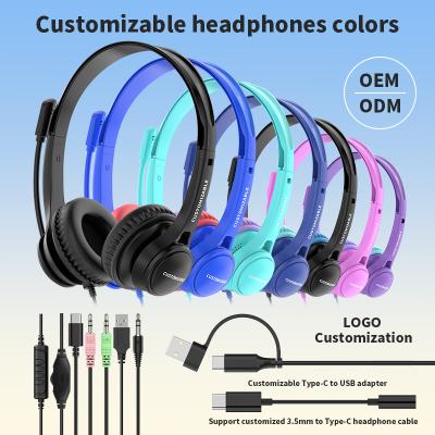 China JTY-1225 Head mounted wired headphones with microphone, desktop laptop, online learning, office, customer service, call headset 3.5mm/Type-C/USB plug, supporting OEM/ODM customization service for sale