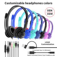 China JTY-1225 Head mounted wired headphones with microphone, desktop laptop, online learning, office, customer service, call headset 3.5mm/Type-C/USB plug, supporting OEM/ODM customization service for sale
