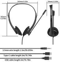 China Lightweight wired telephone headset with ENC noise‑cancelling flexible boom microphone. Supports USB, Type‑C & 3.5mm jack, perfect for call centers, remote work, online meetings and classes，OEM & ODM for sale