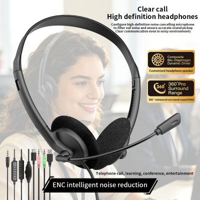 China Lightweight wired telephone headset with ENC noise‑cancelling flexible boom microphone. Supports USB, Type‑C & 3.5mm jack, perfect for call centers, remote work, online meetings and classes，OEM & ODM for sale