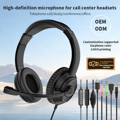 China JTY-1026Wired Call Center Headset with  Microphone, 3.5mm/USB/Type‑C Multi‑Interface Over‑Ear Headphone, Volume Control Wired Headset for Office Conference Online Class Home Work,OEM/ODM customization for sale