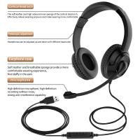 China JTY-1026Wired Call Center Headset with  Microphone, 3.5mm/USB/Type‑C Multi‑Interface Over‑Ear Headphone, Volume Control Wired Headset for Office Conference Online Class Home Work,OEM/ODM customization for sale