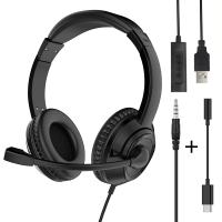 China JTY-1026Wired Call Center Headset with  Microphone, 3.5mm/USB/Type‑C Multi‑Interface Over‑Ear Headphone, Volume Control Wired Headset for Office Conference Online Class Home Work,OEM/ODM customization for sale