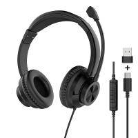 China JTY-1036 Wired Call Center Headset with Adjustable Microphone, USB Type‑C 3.5mm Multi‑Interface Over‑Ear Headphone, Volume & Mute Control for Office Customer Service Online Class for sale