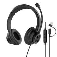 China JTY-1036 Wired Call Center Headset with Adjustable Microphone, USB Type‑C 3.5mm Multi‑Interface Over‑Ear Headphone, Volume & Mute Control for Office Customer Service Online Class for sale