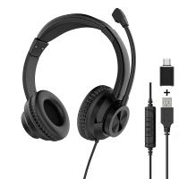 China JTY-1036 Wired Call Center Headset with Adjustable Microphone, USB Type‑C 3.5mm Multi‑Interface Over‑Ear Headphone, Volume & Mute Control for Office Customer Service Online Class for sale