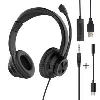China JTY-1036 Wired Call Center Headset with Adjustable Microphone, USB Type‑C 3.5mm Multi‑Interface Over‑Ear Headphone, Volume & Mute Control for Office Customer Service Online Class for sale