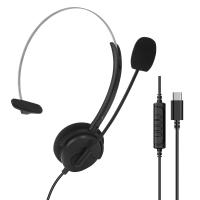 China USB head mounted wired single ear headphones with high-definition call microphone, online control of mute volume, used for PC laptops, office customer service in the call center, supporting OEM/ODM for sale