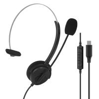 China USB head mounted wired single ear headphones with high-definition call microphone, online control of mute volume, used for PC laptops, office customer service in the call center, supporting OEM/ODM for sale