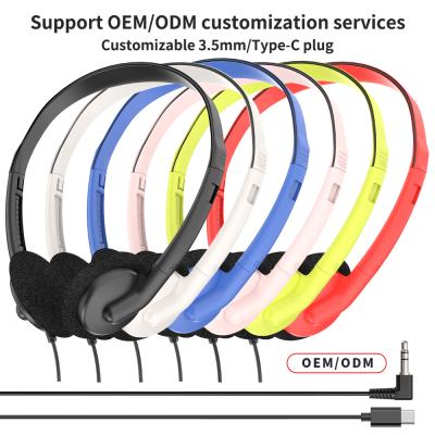 China JTY-0121 Wired Head Mounted Headphones 3.5mm/Type-C Plug Lightweight Headphones Comfortable Earcups Stereo Audio Headphones Suitable for Aviation/Train/Classroom/Office/Museum OEM/ODM Customization for sale