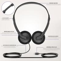 China JTY-0121 Wired Head Mounted Headphones 3.5mm/Type-C Plug Lightweight Headphones Comfortable Earcups Stereo Audio Headphones Suitable for Aviation/Train/Classroom/Office/Museum OEM/ODM Customization for sale