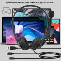 China JTY-430 professional call center earphones with microphone, multiple plugs USB/Type-C/3.5mm wired earphones, comfortable to wear earphones, suitable for online learning and business conference calls for sale
