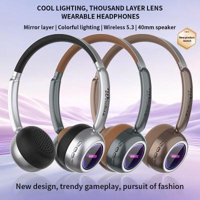China WBK943 Retro Wireless Bluetooth 5.3 Headphones, RGB Gradient Light Over Ear Headset, 40mm Driver Foldable Lightweight Headphones with Mic for Music Gaming Travel for sale