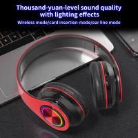 China B39 RGB Light Over-Ear Bluetooth Headphones, 3 Modes Wireless/TF Card/Wired Stereo Gaming Headset with Built-in Mic for PC Phone for sale