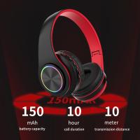 China B39 RGB Light Over-Ear Bluetooth Headphones, 3 Modes Wireless/TF Card/Wired Stereo Gaming Headset with Built-in Mic for PC Phone for sale