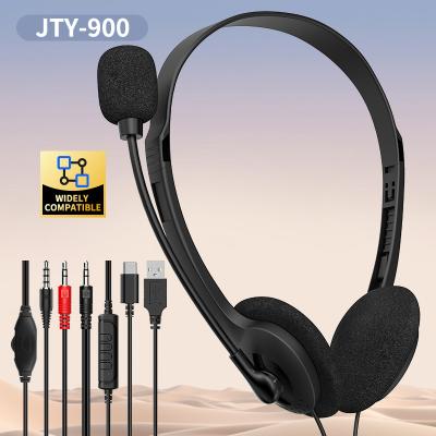 China JTY-900 Mono Call Center Headset with Mic, 3 Connection Options USB USB-C 3.5mm Wired Office Headphones for Computer Online Meeting for sale