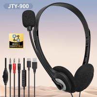 China JTY-900 Mono Call Center Headset with Mic, 3 Connection Options USB USB-C 3.5mm Wired Office Headphones for Computer Online Meeting for sale
