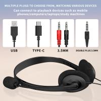 China JTY-900 Mono Call Center Headset with Mic, 3 Connection Options USB USB-C 3.5mm Wired Office Headphones for Computer Online Meeting for sale