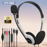 China JTY-900 Mono Call Center Headset with Mic, 3 Connection Options USB USB-C 3.5mm Wired Office Headphones for Computer Online Meeting for sale