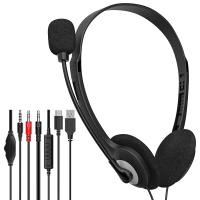 China JTY-900 Mono Call Center Headset with Mic, 3 Connection Options USB USB-C 3.5mm Wired Office Headphones for Computer Online Meeting for sale