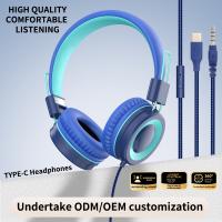 China JTY-G2 Foldable Wired Over Ear Headphones with Inline Mic, Adjustable Lightweight Corded Headset, 3.5mm / Type-C Plug Optional, Soft Cushion Headphones for Music, Study & Video Calls for sale