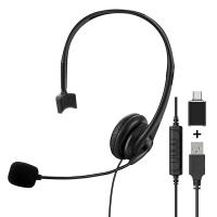 China USB Wired Call Center Headset with Microphone, Lightweight Dual Ear Headphone with Inline Volume Control & Mute, Includes USB-A to Type-C Adapter for PC Laptop Office Online Class Business Calls for sale