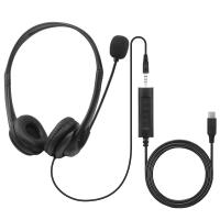 China 3.5mm Wired Headset with Microphone, Lightweight Dual-Ear Office Headphone, Inline Volume & Mute Control, Replaceable Cable, Optional USB-A / Type-C Cord for PC Laptop Online Class Call Center for sale