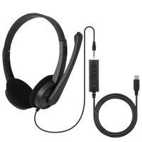 China 3.5mm Wired Headset with Microphone, Lightweight Dual-Ear Office Headphone, Inline Volume & Mute Control, Replaceable Cable, Optional USB-A / Type-C Cord for PC Laptop Online Class Call Center for sale