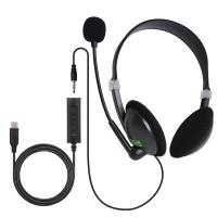 China 3.5mm Wired Headset with Microphone, Lightweight Dual-Ear Office Headphone, Inline Volume & Mute Control, Replaceable Cable, Optional USB-A / Type-C Cord for PC Laptop Online Class Call Center for sale
