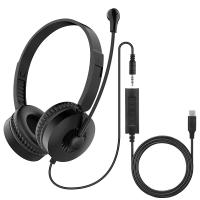 China 3.5mm Wired Headset with Microphone, Lightweight Dual-Ear Office Headphone, Inline Volume & Mute Control, Replaceable Cable, Optional USB-A / Type-C Cord for PC Laptop Online Class Call Center for sale