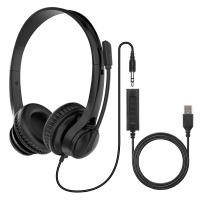 China 3.5mm Wired Headset with Microphone, Lightweight Dual-Ear Office Headphone, Inline Volume & Mute Control, Replaceable Cable, Optional USB-A / Type-C Cord for PC Laptop Online Class Call Center for sale